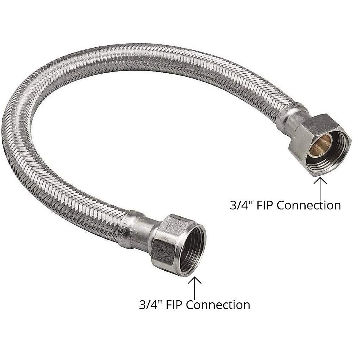 EZ-Fluid 12-Inch Braided Flexible Stainless Steel Water Heater Connector Hose For Female Iron Water Pipes Fitting, 3/4-Inch FIP x 3/4-Inch FIP