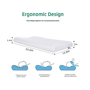 SUQ I OME Slim Sleeper-Thin Memory Foam Pillow for Sleeping,1.9'' to 2.4 '' Thin & Low Cervical Profile, Soft, for Neck Pain, Stomacher, Back and Side Sleeper(23.6x13.7x2.4/1.9 inch,White)