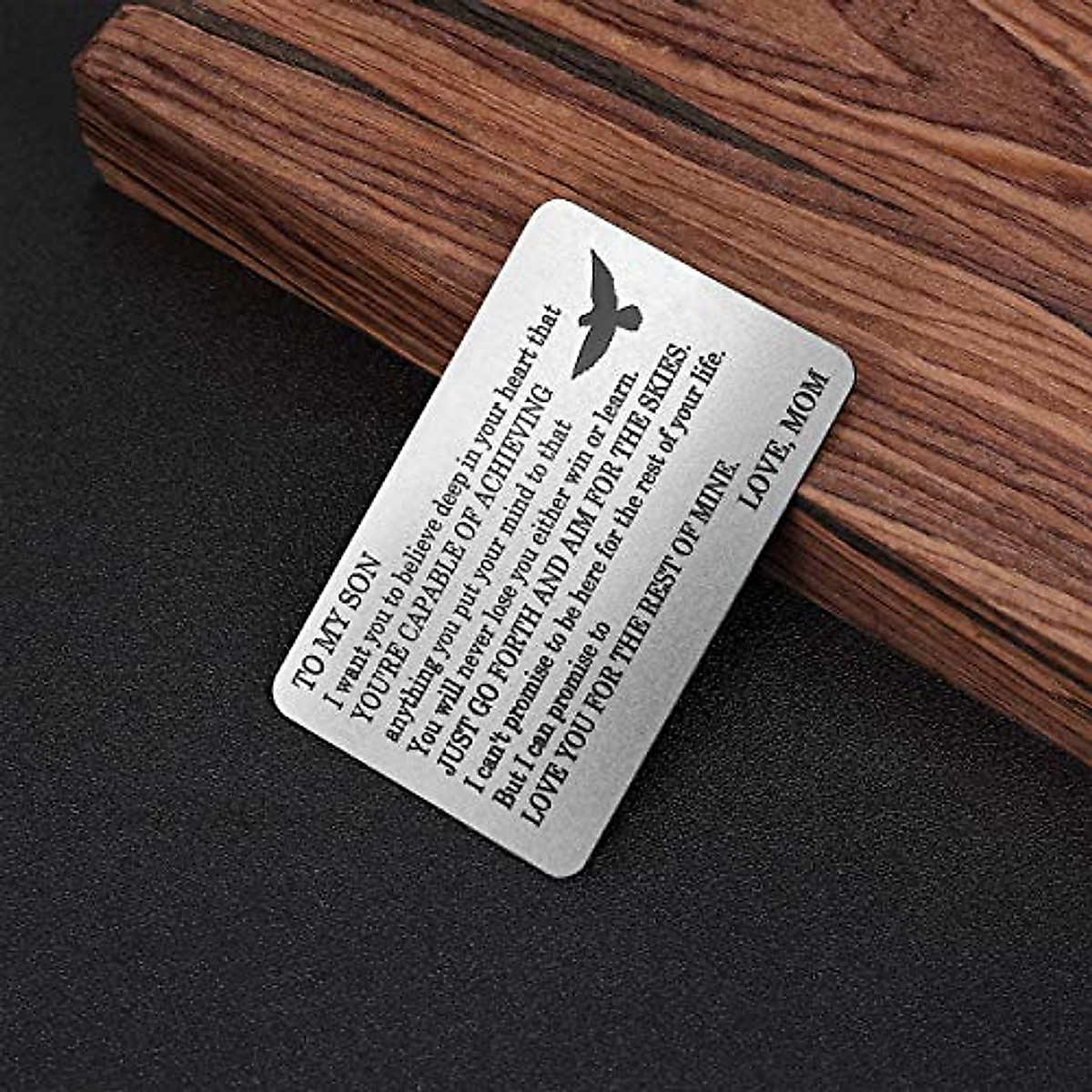 Personalized Engraved Stainless Steel Wallet Card Insert for Son - Unique Custom Love Note Metal Cards from Mom Mother for Birthday Graduation Christmas