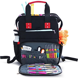 Hearth & Harbor Crochet Backpack, Crochet Bag Organizer, Canvas Knitting Bag, Yarn Organizer for Crochet Accessories and Supplies, Travel Yarn Bag with USB Charging Port, Yarn Storage Organizer
