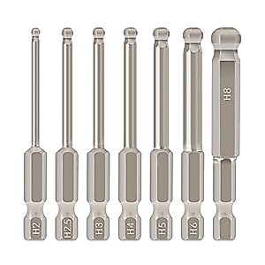 7pcs Metric Ball End Hex Screwdriver Bit Set Magnetic Ball Head Allen bits 2MM 2.5MM 3MM 4MM 5MM 6MM 8MM 1/4 Inch Hex Shank 65MM Length