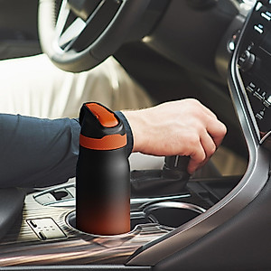 FJ bottle Sports Water Bottles, 25 oz Double Wall Vacuum Insulated Stainless Steel Bottle Keeps Hot and Cold, with Cleaning Brush, Straw Lid, Good for Camping, Travel, Hiking, Volcano Orange