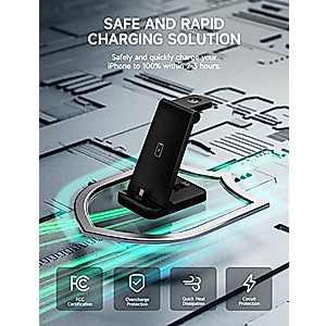 3 in 1 Charging Station, Foldable Charger Stand for Multiple Devices, iPhone Charging Station with 18W Wall Adapter, Fast Charge Portable Travel Charger Compatible with iPhone, iWatch, AirPods