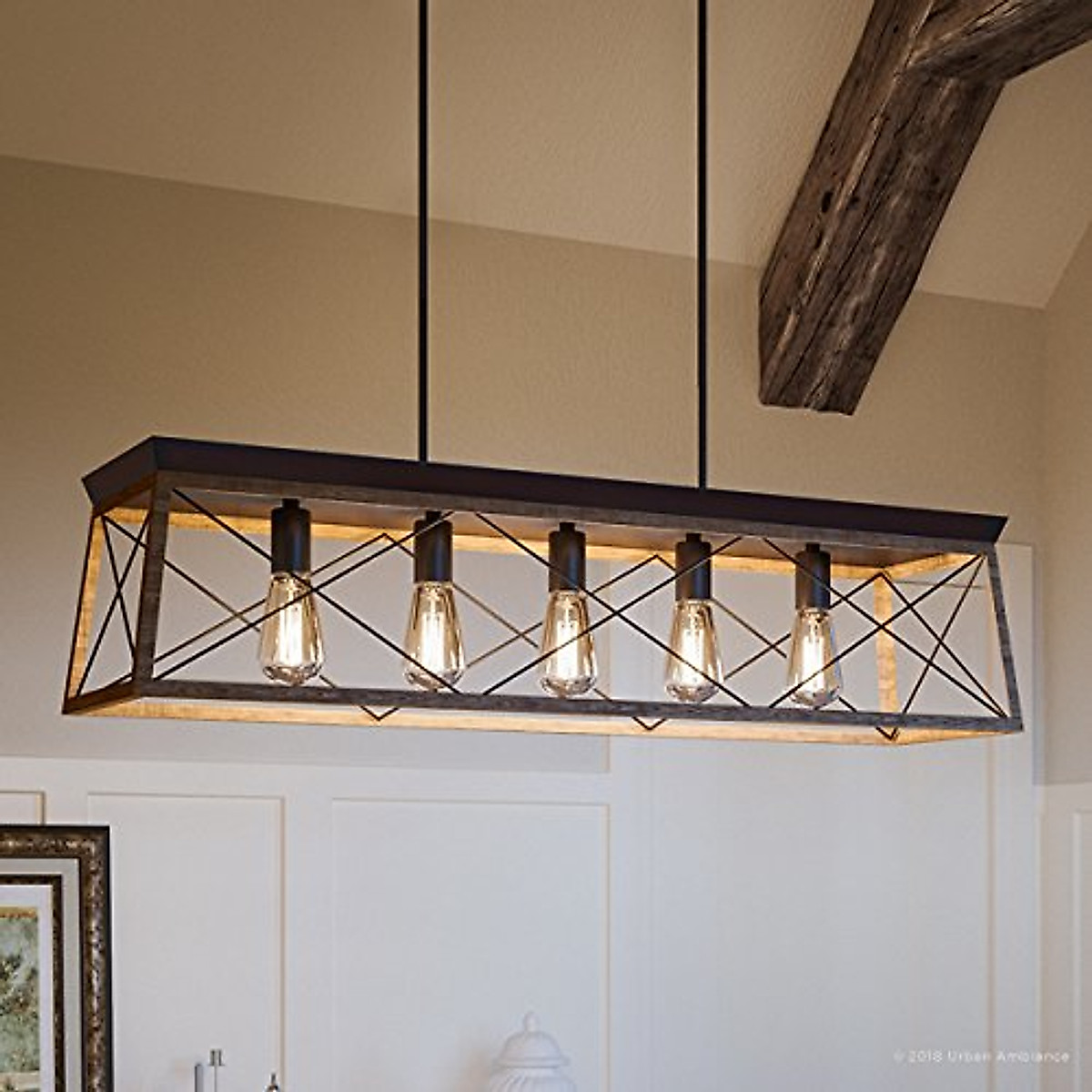 Urban Ambiance Luxury Industrial Chic Island/Linear Chandelier, Large Size: 9" H x 38" W, with Modern Farmhouse Style Elements, Olde Bronze Finish, UHP2126 from The Berkeley Collection