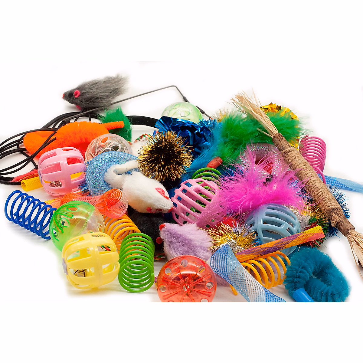 Fashion's Talk Cat Toys 50 Pcs for Indoor Cats,Interactive Door Hanging Mice Feather Toy Cat Spring Toy Cat Wand Catnip Crinkle Balls Silvervine Sticks Balls Kitten Toys Bulk