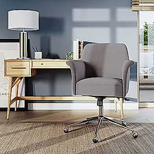 BELLEZE Modern Home Office Chair, 360 Degree Swivel Desk Chair Velvet Office Chair with Metal Base, Rolling Chair Adjustable Chair with Arms and Wheels for Bedroom, Study, Vanity - Peyton (Gray)