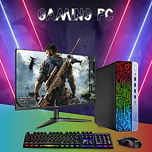 BTO RGB Gaming Desktop PC Bundle - Intel Core i5 7th Gen, 16GB DDR4 Ram, 512GB SSD, Radeon RX-550 4GB GDDR5, New 22 Inch Monitor – Prebuilt Computer Tower for PC Gaming - Windows 10 Pro (Renewed)