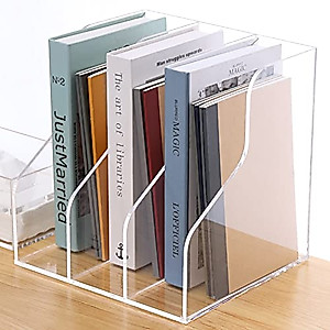 SANRUI Magazine File Holder Acrylic Magazine Rack Desk Organizer File Folder for Office Organization and Storage with 3 Vertical Compartments,Clear