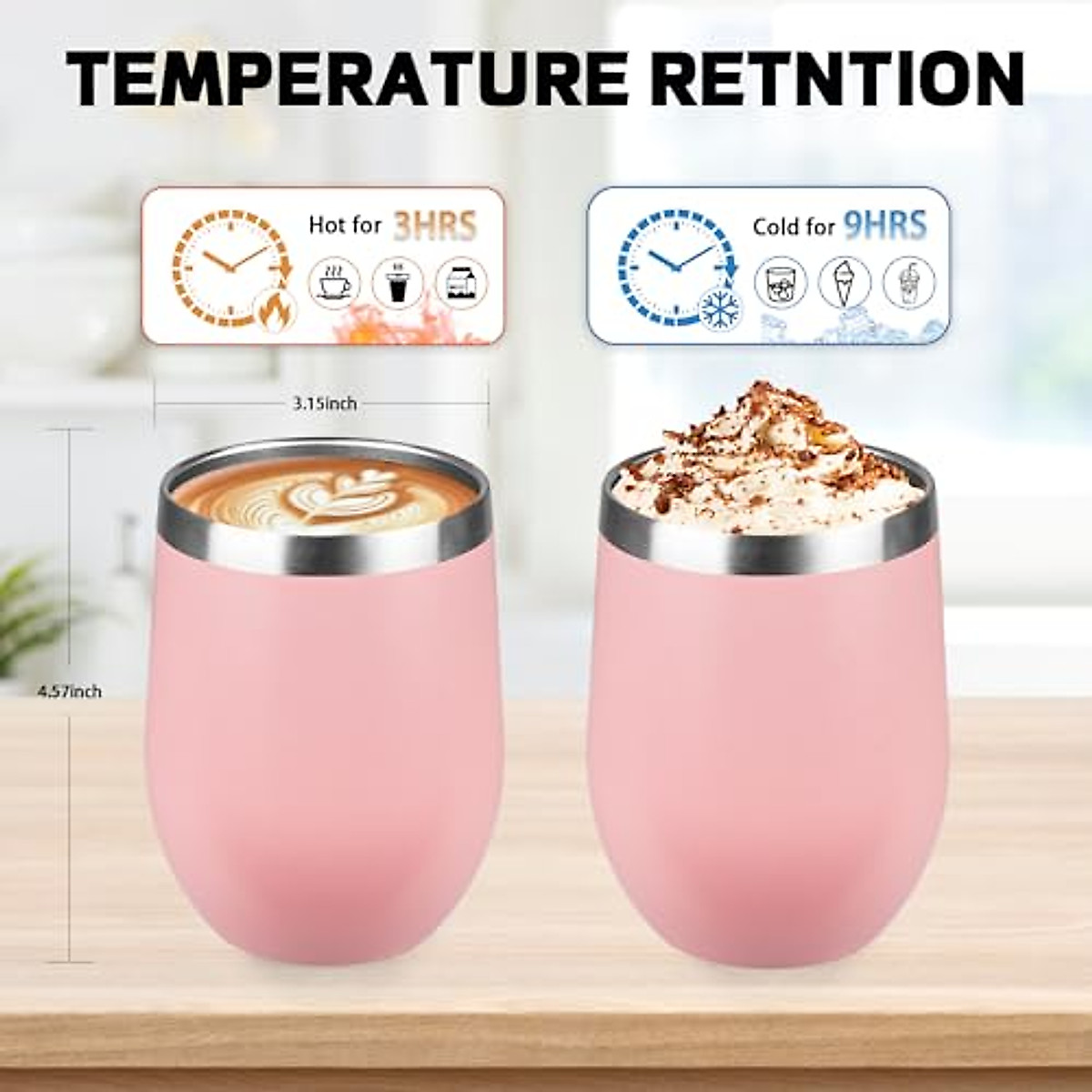 StarSpeed 12oz Wine Tumbler with lid, Stainless Steel Travel Mugs Stemless Double Wall Insulated Coffee Cup, Insulated Wine Glasses Travel Tumbler for Cold & Hot Drinks(Light Pink, 1)