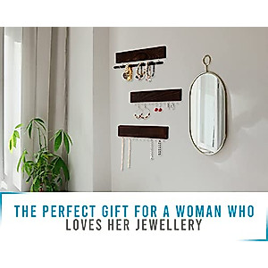 Comfify Rustic Jewelry Display Organizer for Wall – Wall Mounted Jewelry Holder Organizer with Removable Bracelet Rod and 24 Hooks – Perfect Earrings, Necklaces and Bracelets Holder – Dark Brown