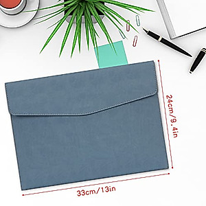 Toplive Document File Folder, Waterproof Thin PU Leather A4 Envelope Folder File Document Organizer Storage Case, Filing Envelope Folder with Magnetic Closure, Blue