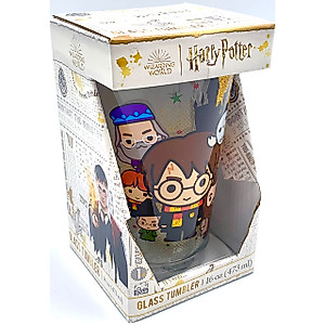 Silver Buffalo Chibi Harry Potter and Friends Boxed Christmas Tumbler Pint Glass - 16 oz - Gold Glitter
