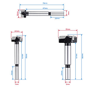 WiMas 16/22/35mm Forstner Drill Bit Set Woodworking Carbon Steel Wood Drilling with Centring Tip Diameter Drill Hole 3PCS for Wood Products, Plastics,Plywood etc