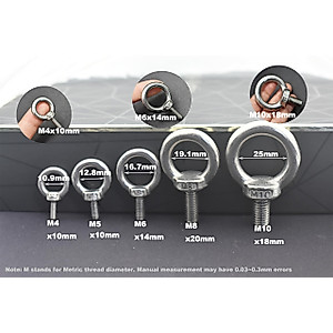 Floyutin Stainless M6 Eyebolt 0.55"(14mm) Long Male Ring Threaded Screw Lifting Shoulder Eye Bolts with Nuts Washers,10 PCS