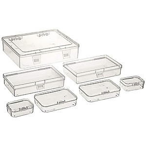 Goodma 7 Pieces Mixed Sizes Rectangular Empty Mini Clear Plastic Organizer Storage Box Containers with Hinged Lids for Small Items and Other Craft Projects