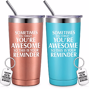 Sieral 4 Pcs Thank You Gifts, Inspirational Tumbler with Keychain Appreciation Gifts Inspirational Gifts for Women Men Coworker Friends Motivational Wine Tumbler 20 oz, Blue, Rose Gold