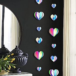 24Pcs 3D Iridescent Heart Garlands Holographic Birthday Party Streamers Anniversary Home Ceiling Décor Engagement Wedding Baby Shower Graduation Classroom Party Supplies
