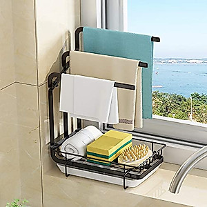 Apsan Sponge Holder with Drain Pan for Kitchen Sink, Kitchen Sink Caddy Organizer for Sponge Brush Soap Dish Dishcloth Rack, Small Black