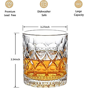 RYUHYF Whiskey Glass Set of 4, 10 oz vintage glasses, for drinking Scotch Bourbon Whiskey Cocktail Cognac Tequila Rum, Gift for Men and Women (Carved Wine Cup (set of 4))