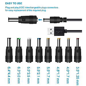 Swert USB 5V to DC 12V Converter Power Cable + 8 Interchangeable Plugs Connectors Adapter Compatible with Router,Mini Fan,Speaker and More Devices