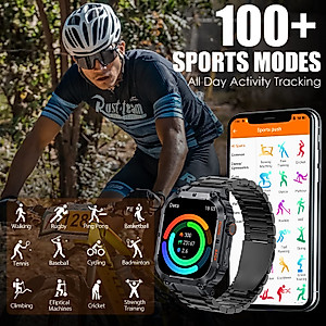 EIGIIS Military Smart Watches for Men 1.96” HD Big Screen Rugged Smart Watch (Answer/Dial Calls) Outdoor Tactical Sports Watch Fitness Tracker Smartwatch for iPhone Compatible with Android Phones