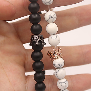 UEUC Distance Couple Bracelets with CZ Crown King&Queen Black&White Howlite 8mm Beads Bracelet