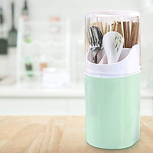 Detachable Kitchen Utensil Holders, 4 Compartment Plastic Wall-Mounted Chopsticks Flatware Caddy Holder with Cover for Cutlery(Green)