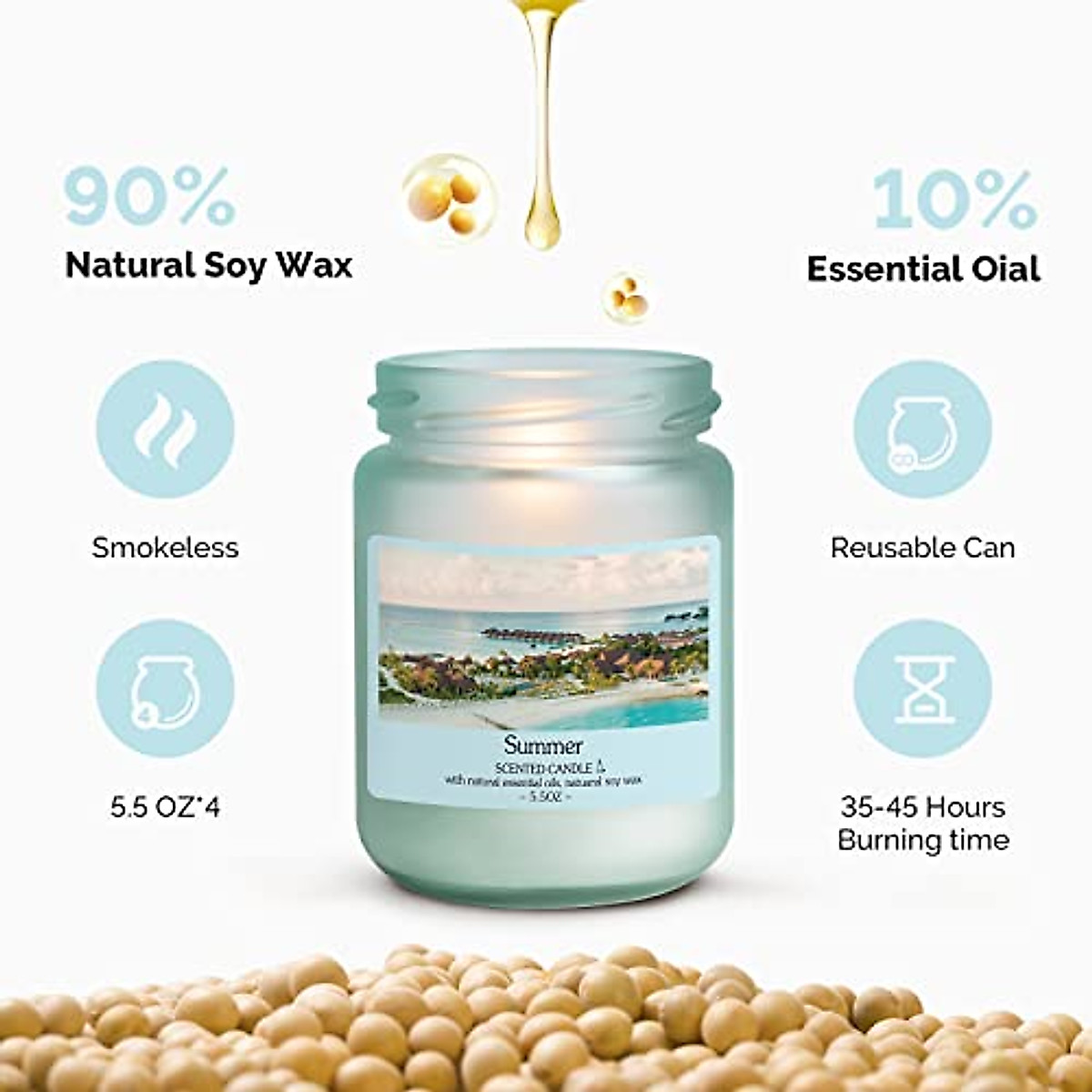 MelodySusie Candles for Home Scented, Candles for Home Spa Manicure,4 Pack Natural Soy Wax Blend Essential Oil Candle Gifts for Women and Men, Home Air Fresh and Relaxation(Coconut Fragrance)