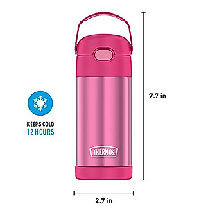THERMOS FUNTAINER 12 Ounce Stainless Steel Vacuum Insulated Kids Straw Bottle, Pink