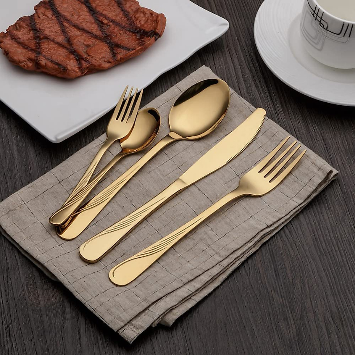 50-Piece Gold Silverware Set Stainless Steel Flatware Cutlery, Eating Utensils Set for 10, Forks Spoons Knives Silverware for Restaurant Hotel Family Gatherings Daily Use