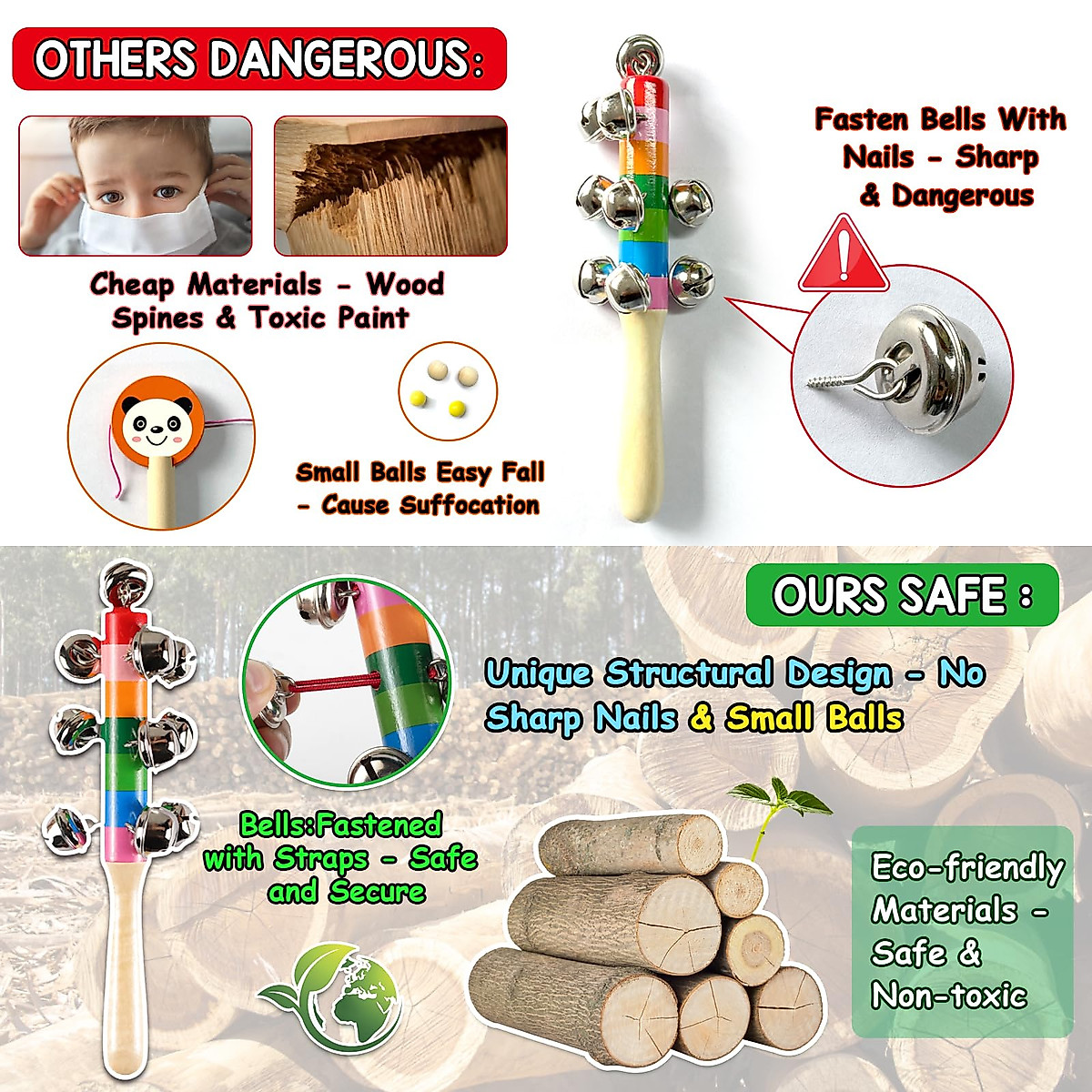 LOOIKOOS Toddler Musical Instruments,Wooden Percussion Instruments Toy for Kids Baby Preschool Educational Musical Toys Set for Boys and Girls with Storage Bag