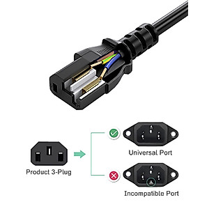 3 Prong AC Power Cord for Panasonic Plasma TV TC-P42U1 TC-P55ST30 TC-P50GT30 TC-P50GT50 TH50PZ85U TH50PZ85UA TC-P50X1 TH-42PX85UX TH-42PX80U Replacement 3 Slot TV Power Cable 6 ft