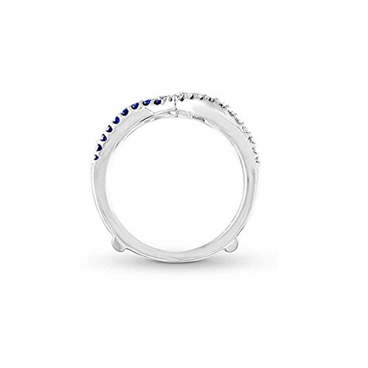 1 CT Round Shape Simulated Blue Sapphire & White Cubic Zirconia Enhancer Wedding Engagement Womens Ring in 14K White Gold Plated 925 Sterling Silver (1 Cttw) Ring Size - 4