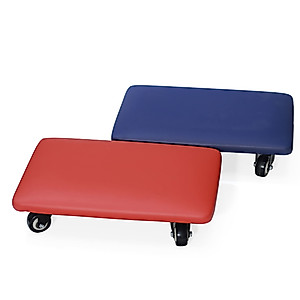 Btibpse Roller Seat 360 Degree Rotating Low Stool with Wheel Chair PU Leather Universal Swivel Caster Wheels for Home Office Fitness and Garage (Rectangle Red)