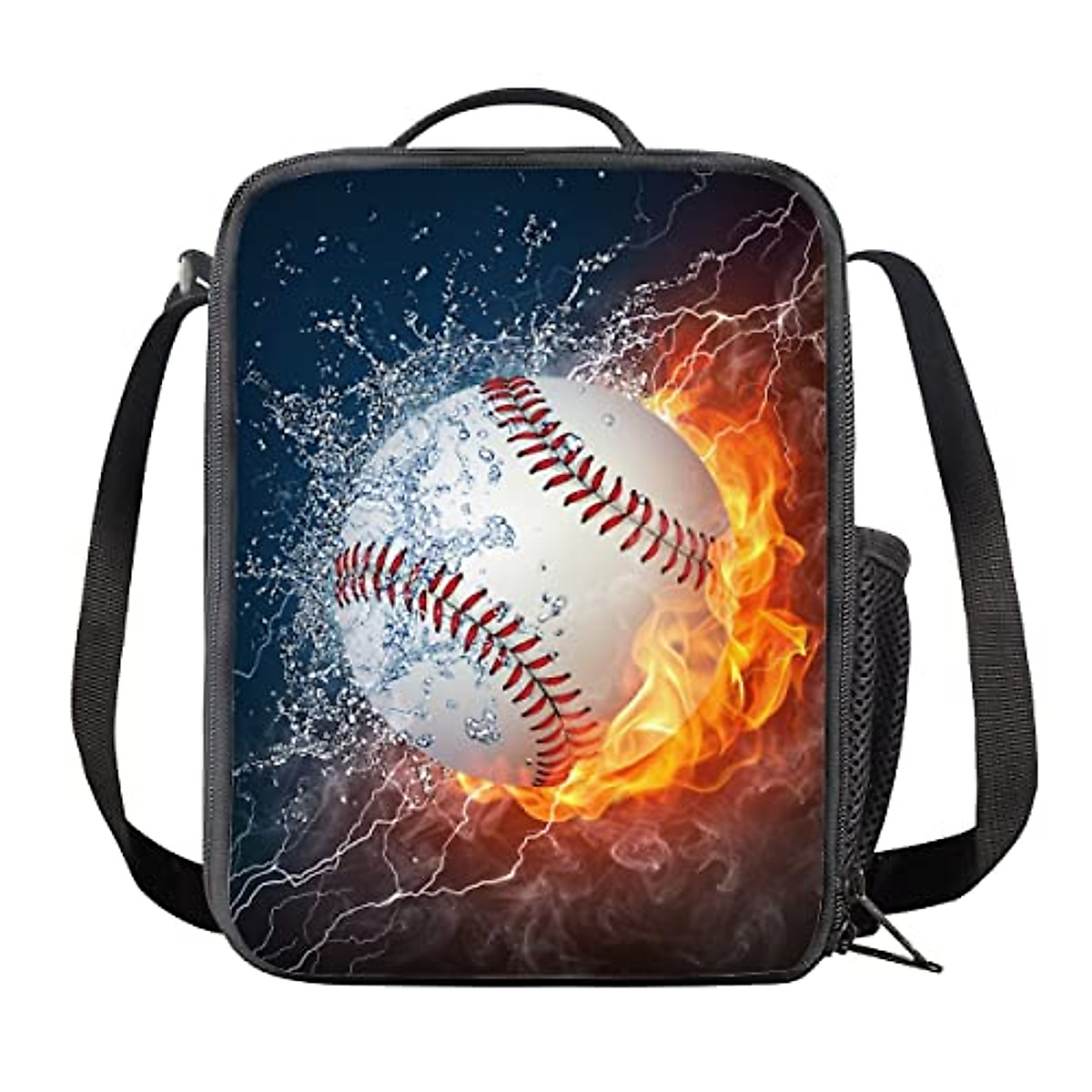 TOADDMOS Fire Water Baseball Kids Backpacks Boys School Bookbags Large Capacity Preschool Bookbag Set with Lunch Box and Pencil Case, Children School Bag Set
