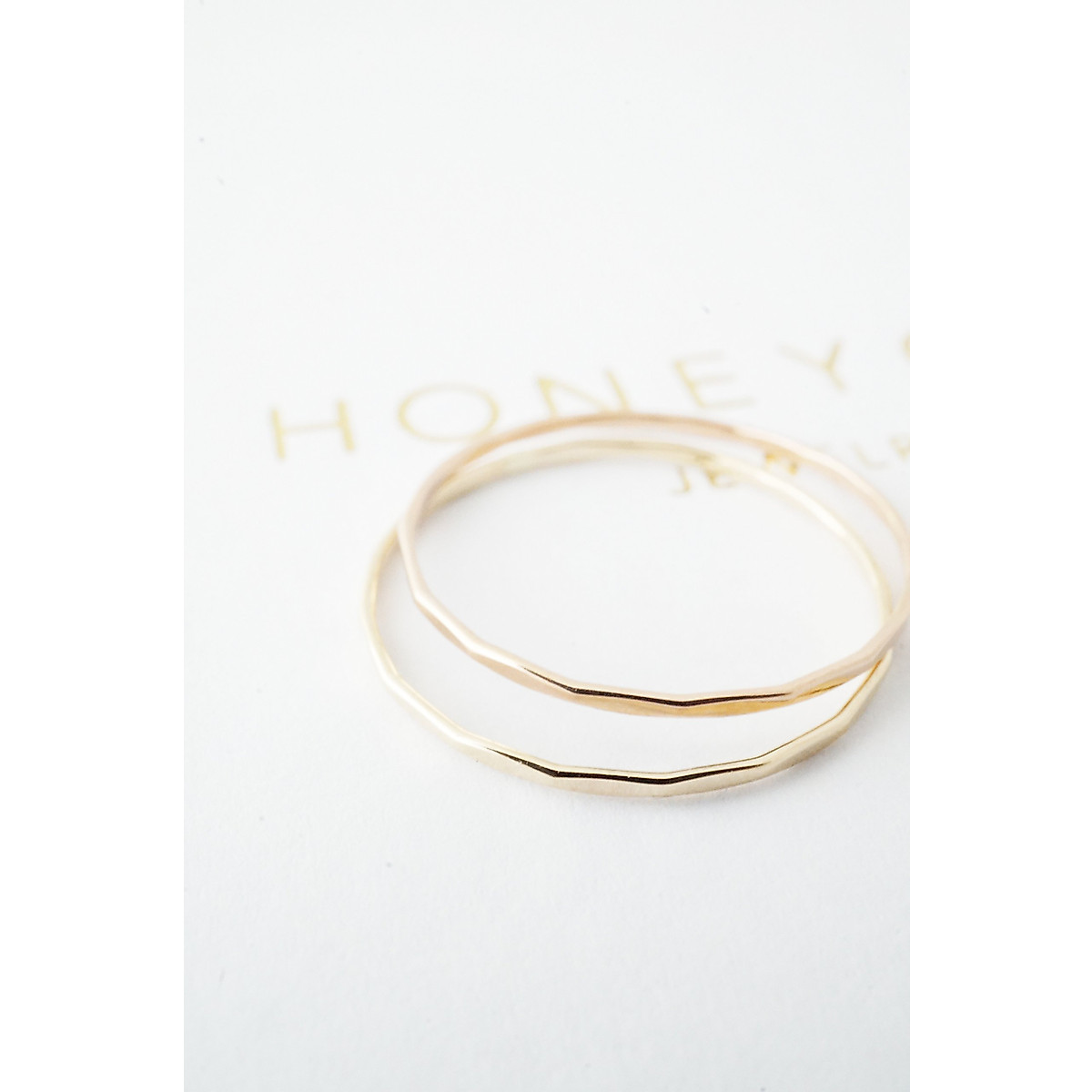 Honeycat Super Skinny Hammered Stacking Ring in Solid 14K Gold or 14k Rose Gold (Size 5-9) (Gold, 8)