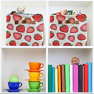 ALAZA Strawberry Star Polka Dots Large Storage Basket with Handles Foldable Decorative 1 Pack Storage Bin Box for Organizing Living Room Shelves Office Closet Clothes