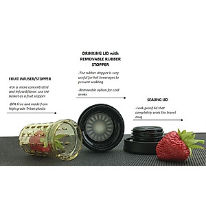 OVENTE Stainless Steel Vacuum Insulated Coffee Water Mug, 16oz Portable Double Wall Handheld Tumbler with Tea Infuser, BPA-Free Spill Proof Travel Friendly for Hot Cold Beverage, Gunmetal MSA16G