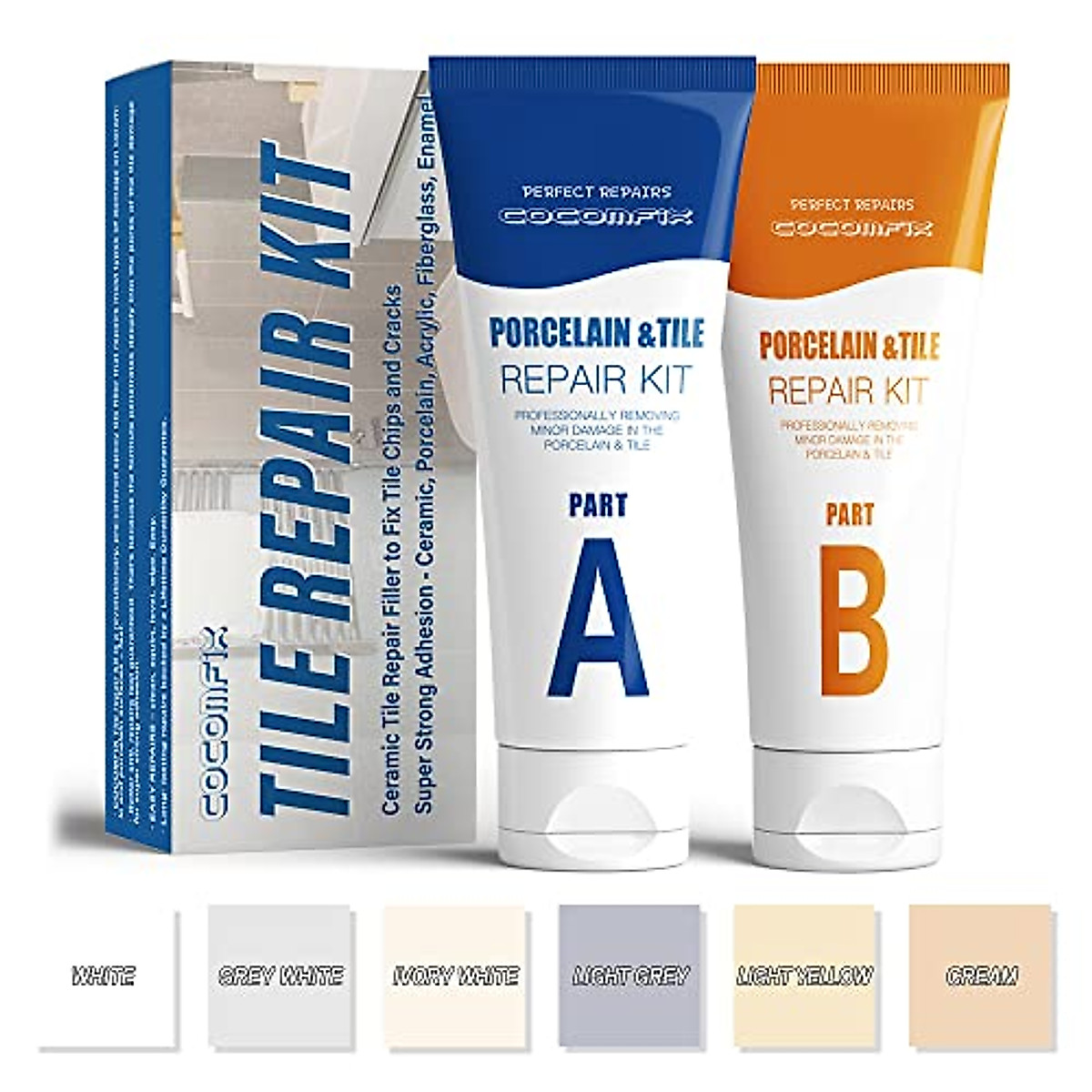 Cocomfix Porcelain Repair Kit, Tile Repair Kit. Ceramic Tile Repair Kit(White) - Quickly Fix Tile Chips, Cracks, Holes & Scratches. Super Adhesion. for Ceramic, Porcelain, Acrylic, Fiberglass.