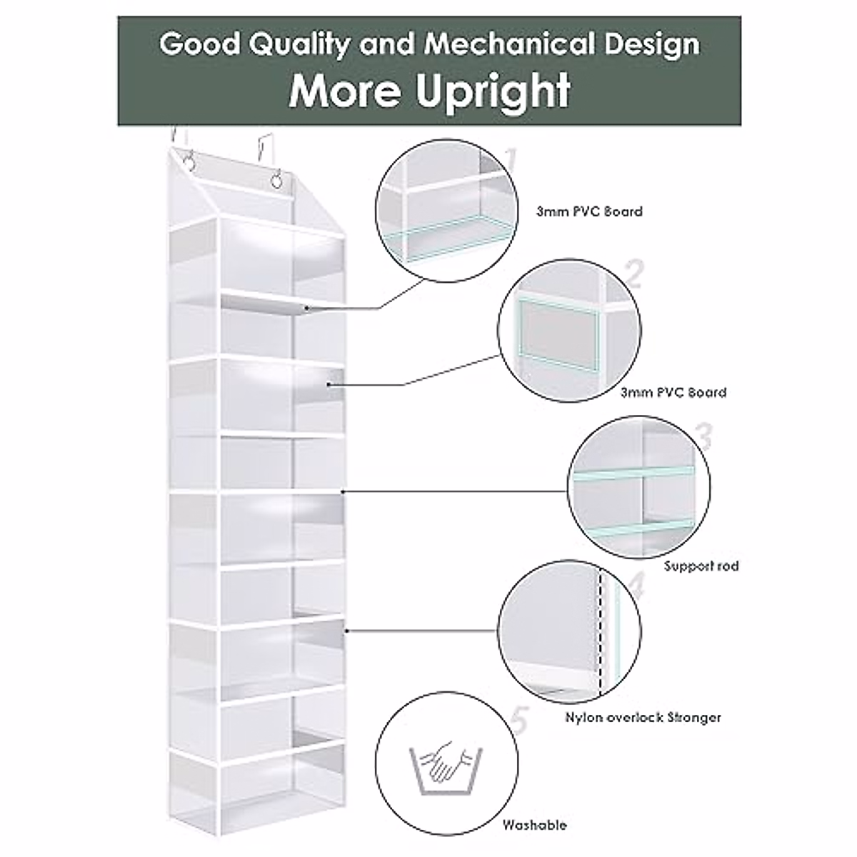 PHOTOONE 5-tier Over The Door Storage Hanging Organizer, Clear Hanging Storage Pantry Organizer, Large Capacity Door Organizer for Closet, Bedroom, Baby Nursery, Bathroom and Sundries