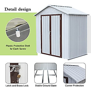 Hootata 6' × 4' Metal Outdoor Storage Shed with Door & Lock, Galvanized Waterproof Garden Storage Tool Shed with Base Frame for Backyard Patio,White-Chocolate