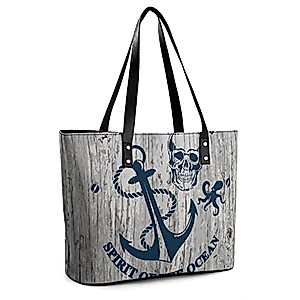 Womens Handbag Skull Anchor Leather Tote Bag Top Handle Satchel Bags For Lady