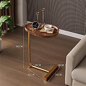 WANLIAN Small Side Table,23inch C Shaped End Table for Sofa and Bed, TV Tray Table with Metal Frame for Couch, Living Room, Bedroom (Brown+Gold)