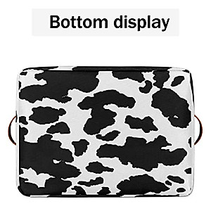Cow Animal Print Storage Basket Bins for Organizing Shelves/Bathroom/Pantry/Closet/Clothes, Black and White Camo Print Collapsible Storage Cube Box Toys Organizer with Handles 1 Pc