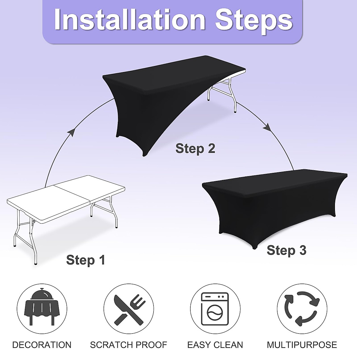 ABCCANOPY Spandex Table Cover 6 ft. Fitted 30+ Colors Polyester Tablecloth Stretch Spandex Table Cover-Table Toppers (6 FT, Black)