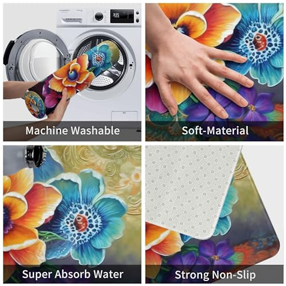 Flower Diamond Painting Print Bathroom Rugs Soft Flannel Area Rug Non-Slip Bath Rug Welcome Door Mat Carpet for Living Room Bedroom Outdoor 24 x 16 in