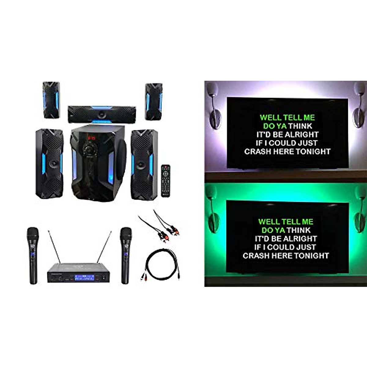 Rockville Bluetooth Home Theater Karaoke Machine System w/8" Sub + Wireless Mics