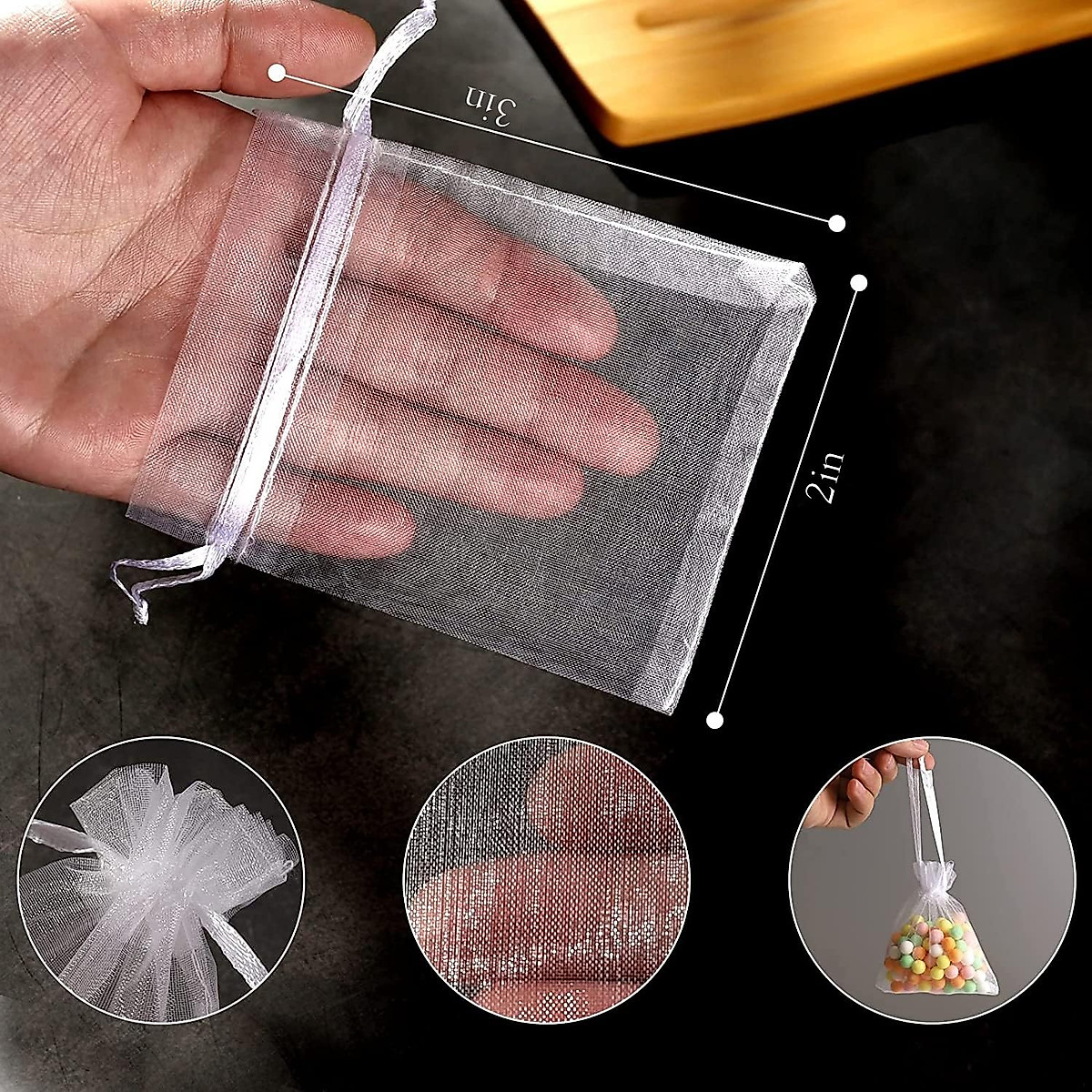 ENNIYU Mini Sheer Organza Gift Bags, 2x3 Breathable Storage Bag with Drawstring, Mesh Bags for Wedding Favor Party Pouch, Jewelry, Festival, Makeup, Christmas Candy