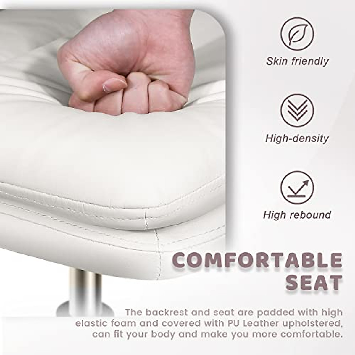 LEMBERI PU Leather Armless Office Desk Chair No Wheels,Criss Cross Legged Home Office Wide Padded Swivel Vanity Chair,120°Rocking Mid Back Ergonomic Computer Task Chair for Make Up,Small Space