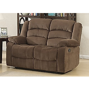 AC Pacific Bill Modern Upholstered Living Room Manual Recliner with Padded Pillow Top Armrests & Reclining Seat, Loveseat, Brown